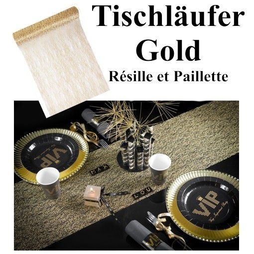 Deko-Tischläufer, Tischdecke Résille et Paillette Gold, Tischdekoration