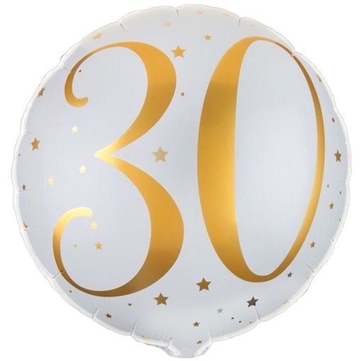 Luftballon aus Folie mit Helium, 30. Geburtstag, Weiß-Gold