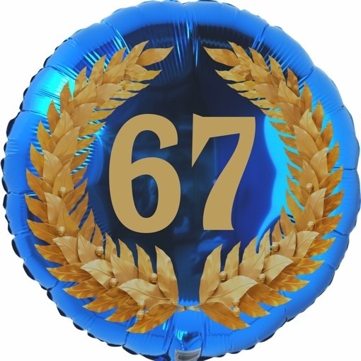 Luftballon aus Folie, 67. Geburtstag, Lorbeerkranz Zahl 67, ohne Helium ...