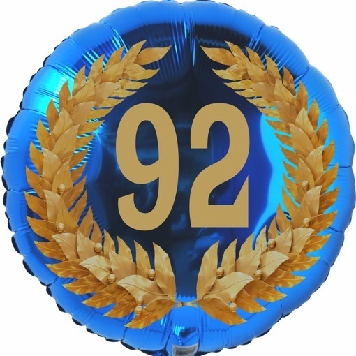 Luftballon aus Folie, 92. Geburtstag, Lorbeerkranz Zahl 92, ohne Helium ...