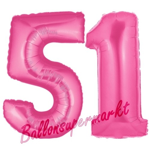 Luftballons aus Folie Zahl 51, Pink, 100 cm mit Helium zum 51. Geburtstag
