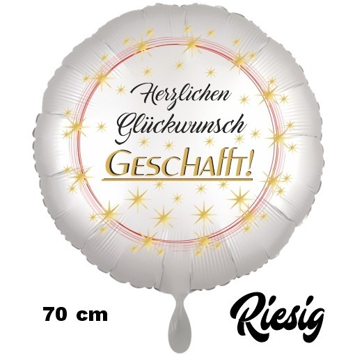 Geschafft! Herzlichen Glückwunsch! Weißer Rund-Luftballon, Satin de Luxe, 70cm - Abitur - Feste ...