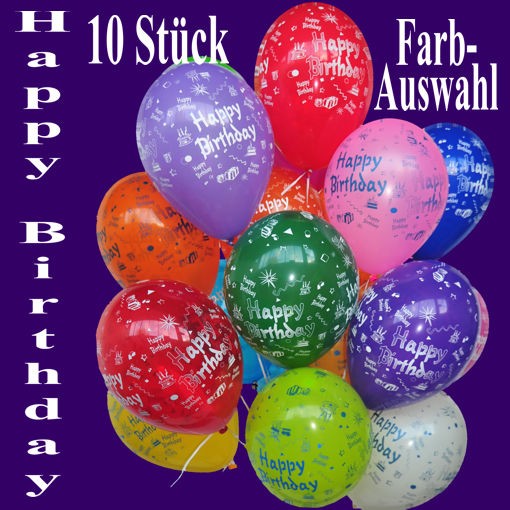 Happy Birthday Motiv-Luftballons mit 1 Liter Ballongas, Farbauswahl, 26 ...