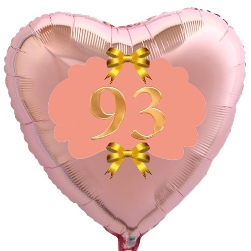 Herzluftballon Roségold zum 93.Geburtstag, 45 cm, Rosa-Gold - 93 ...