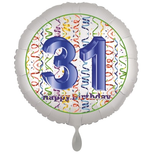 Luftballon aus Folie, Satin Weiß 45 cm rund, Happy Birthday zum 31 ...