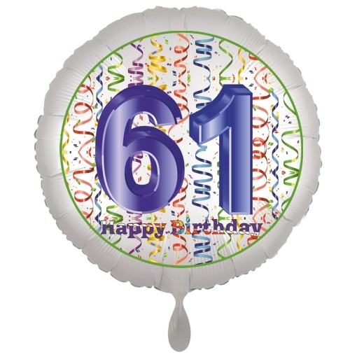 Luftballon aus Folie, Satin Weiß 45 cm rund, Happy Birthday zum 61 ...