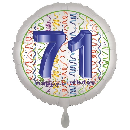 Luftballon aus Folie, Satin Weiß 45 cm rund, Happy Birthday zum 71 ...