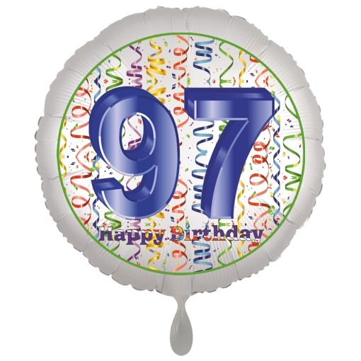 Luftballon aus Folie, Satin Weiß 45 cm rund, Happy Birthday zum 97 ...