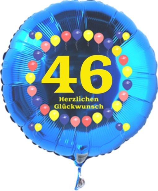 Folienballon Zahl 46 Balloons Blau, Folienballon mit Helium