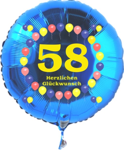 Folienballon Zahl 58 Balloons Blau, Folienballon mit Helium