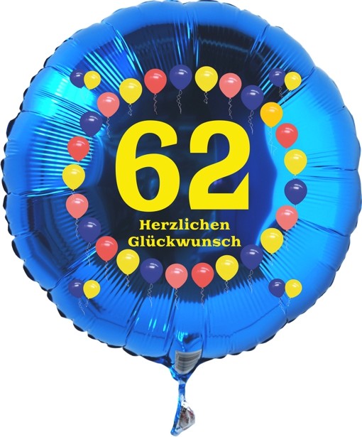 Folienballon 62. Geburtstag Balloons Blau, Folienballon mit Helium