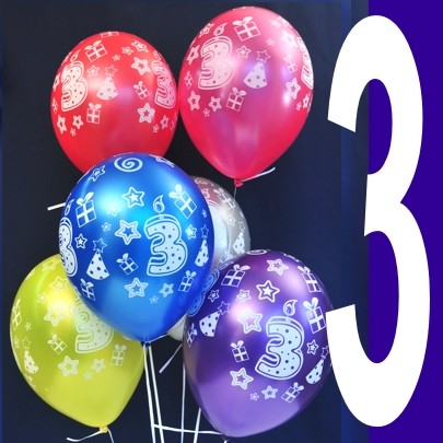 Luftballons, Latexballons Happy 3 Birthday / gemischte Farben ...