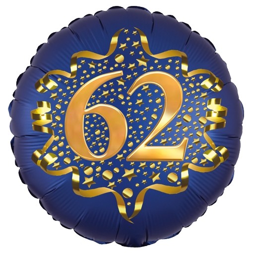 Luftballon aus Folie zum 62. Geburtstag, Satin Navy Blue, 45 cm, rund ...