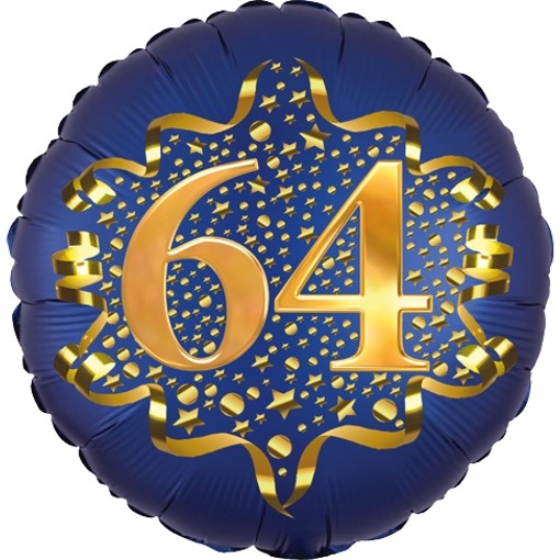 Luftballon aus Folie zum 64. Geburtstag, Satin Navy Blue, 45 cm, rund ...