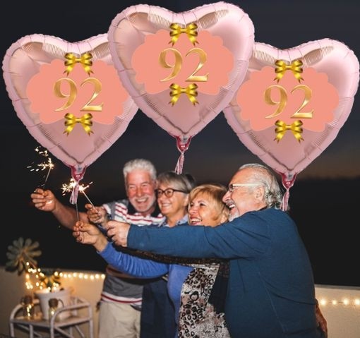 Großer Herzluftballon Roségold zum 92. Geburtstag, 71 cm, Rosa-Gold ...