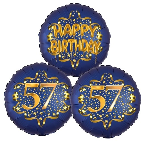 Ballon-Bukett, 3 Luftballons, Satin Navy & Gold 57 Happy Birthday zum ...